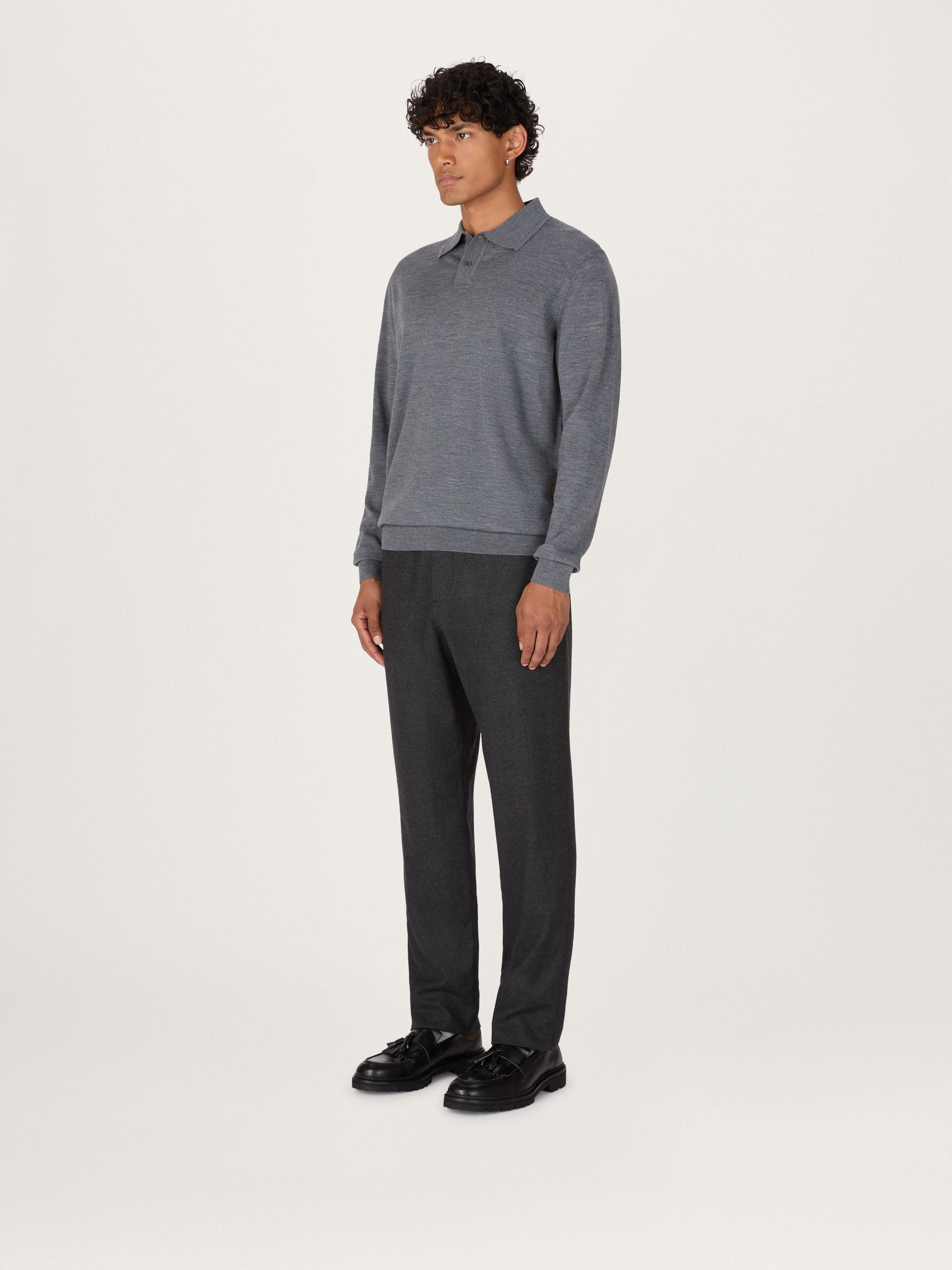 The Long Sleeve Polo || Grey | Merino Wool – LESTRANGE